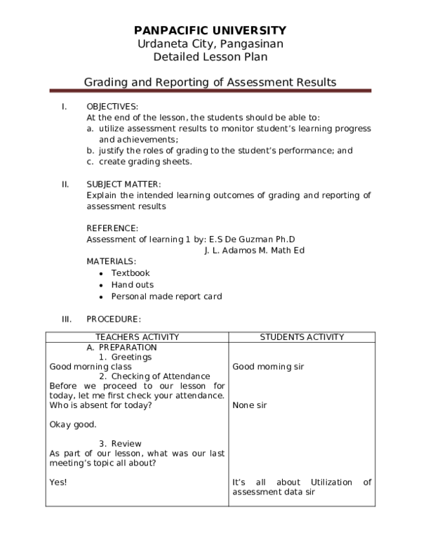 (DOC) Lesson plan assessment detailed