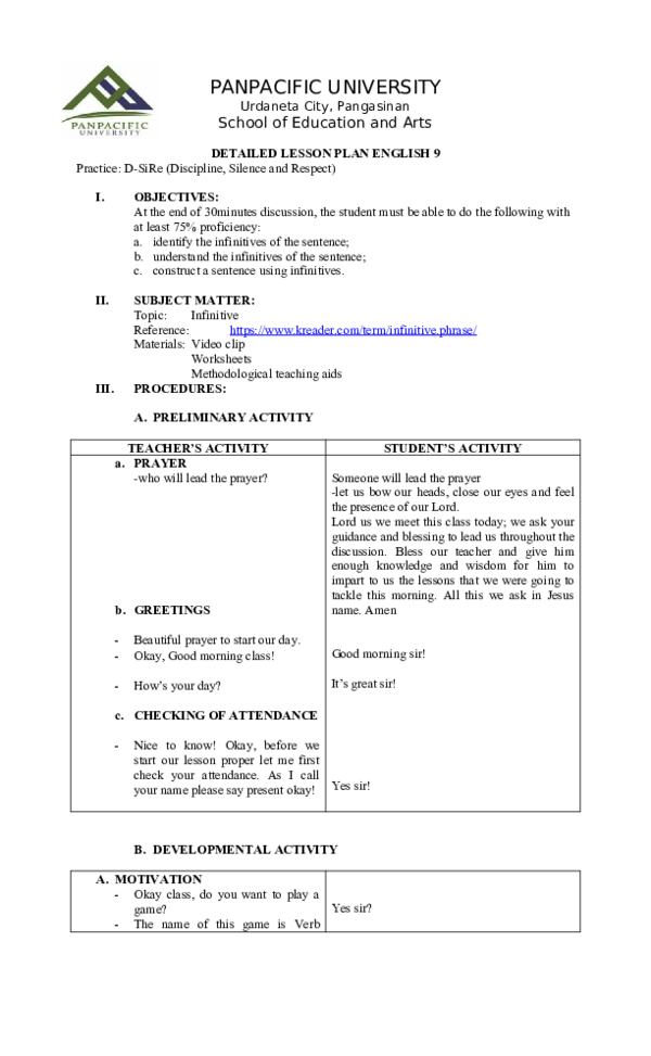 (DOC) Detailed lesson plan-Infinitive