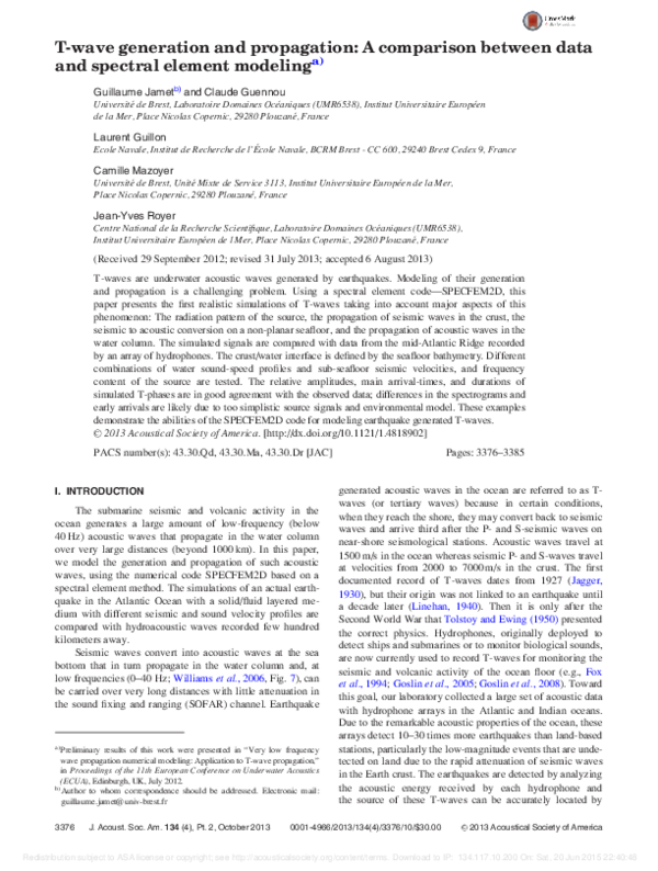 Pdf T Wave Generation And Propagation A Comparison Between Data And Spectral Element Modeling A