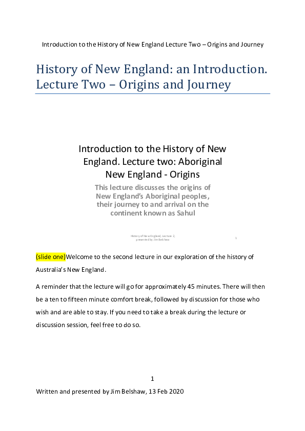 (PDF) History of Australia's New England: an Introduction. Lecture One ...