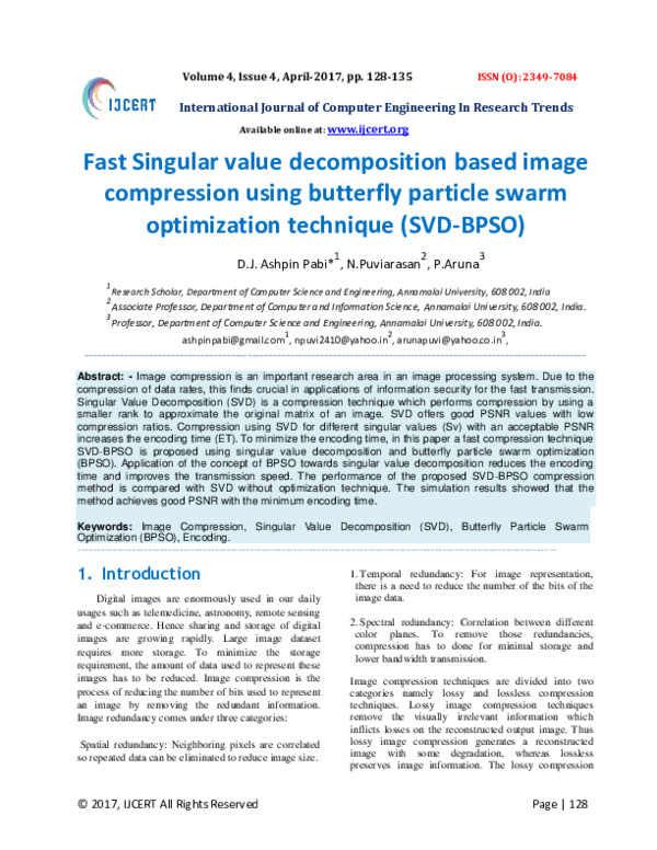 Pdf Fast Singular Value Decomposition Based Image Compression Using Butterfly Particle Swarm 9326