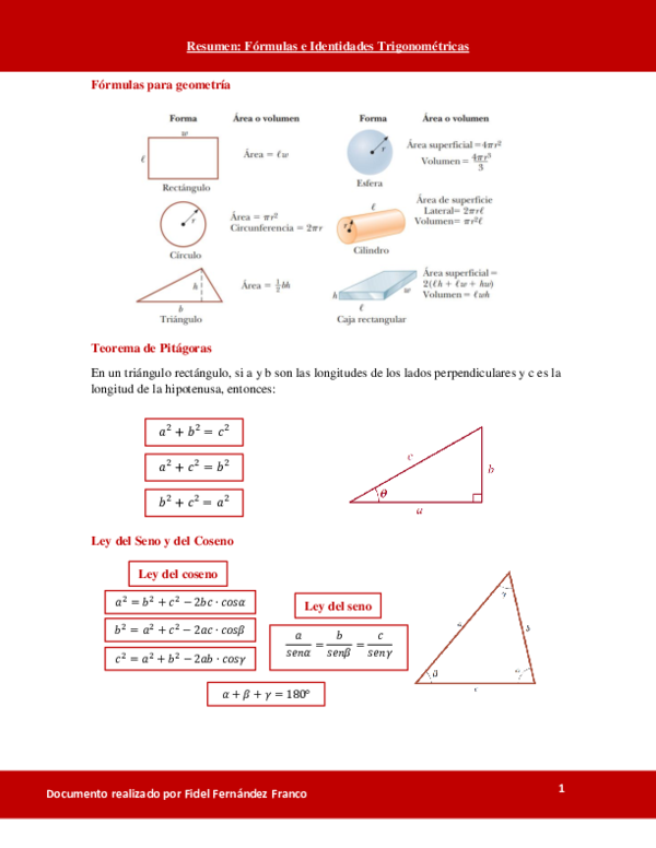 (PDF) Formulas para la trigonometría