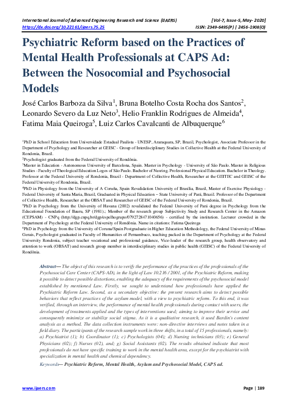 (PDF) Psychiatric Reform based on the Practices of Mental Health ...
