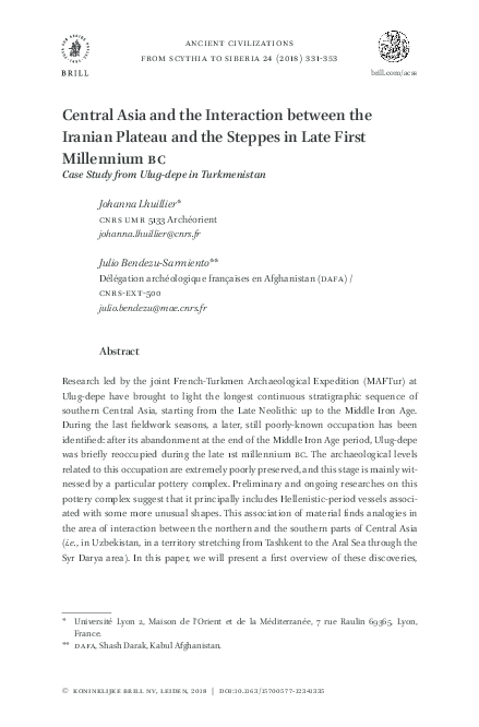 (PDF) Lhuillier & Bendezu-Sarmiento 2018. Central Asia and the ...
