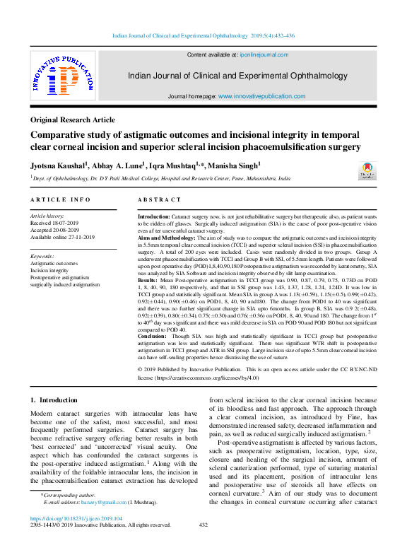 (PDF) Comparative study of astigmatic outcomes and incisional integrity ...