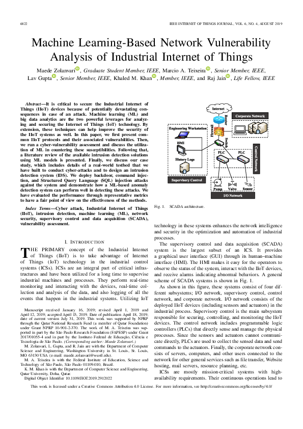 Machine Learning Based Network Vulnerability Analysis Of Industrial