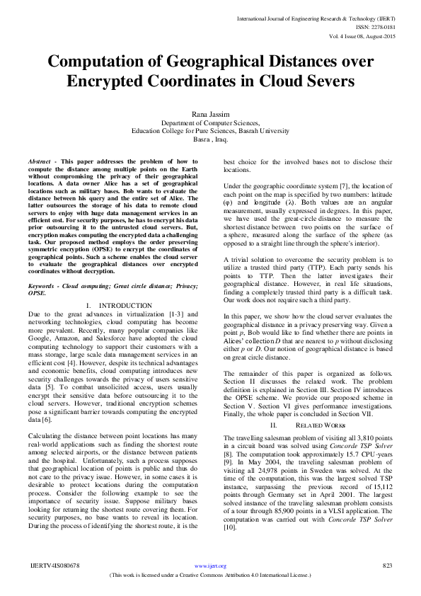 Pdf Ijert Computation Of Geographical Distances Over Encrypted
