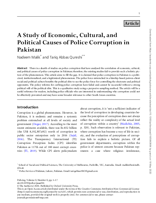(PDF) A Study of Economic, Cultural, and Political Causes of Police ...