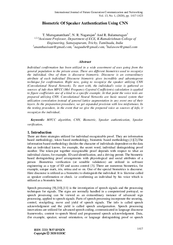 (PDF) Biometric Of Speaker Authentication Using CNN