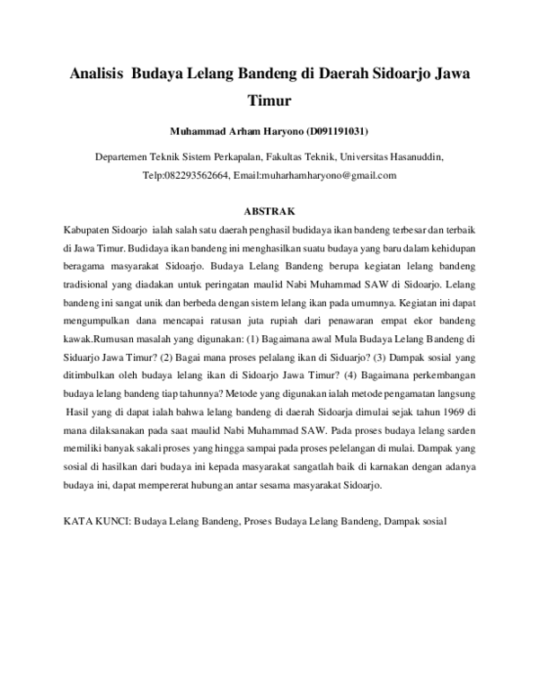 (PDF) Analisis Budaya Lelang Bandeng di Daerah Sidoarjo Jawa Timur