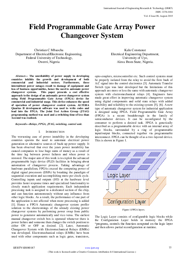 (PDF) IJERT-Field Programmable Gate Array Power Changeover System