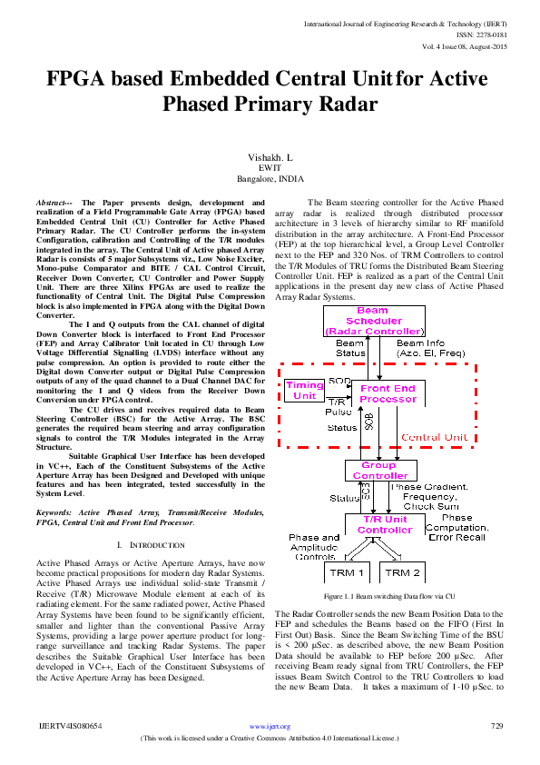 Pdf Ijert Fpga Based Embedded Central Unit For Active Phased Primary Radar Ijert Journal