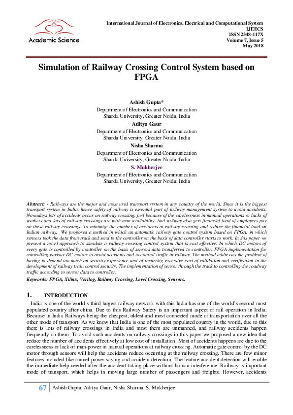 Pdf Simulation Of Railway Crossing Control System Based On Fpga