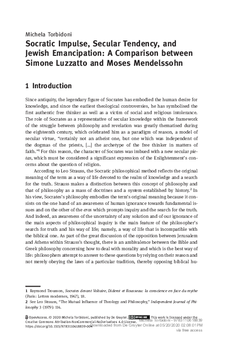(PDF) Socratic Impulse, Secular Tendency , and Jewish Emancipation: A ...