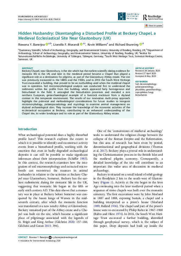 (PDF) "Hidden husbandry: disentangling a disturbed profile at Beckery ...