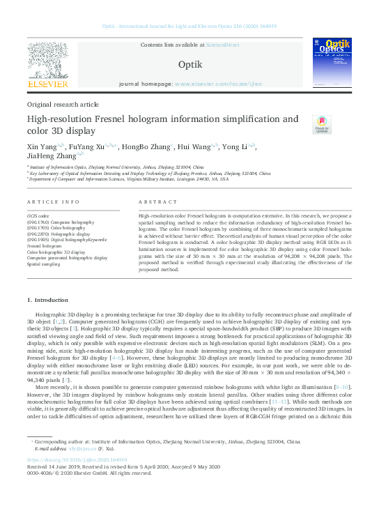 (PDF) High-resolution Fresnel hologram information simplification and ...