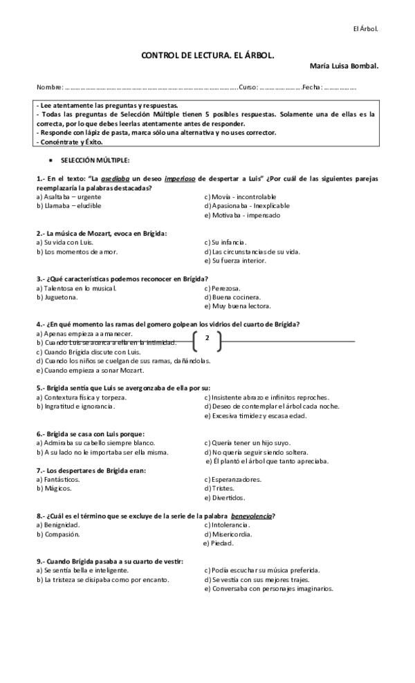 (DOC) Control de Lectura. El Árbol B