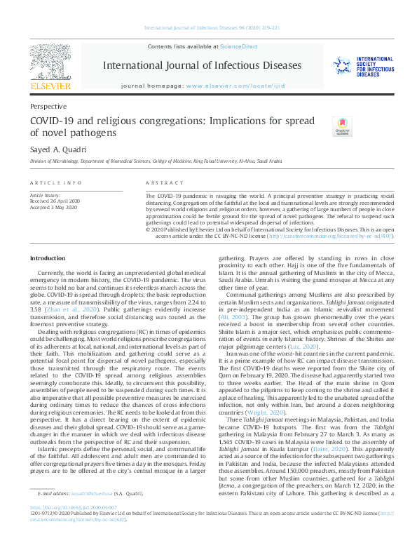 COVID-19 and religious congregations: Implications for spread of novel ...
