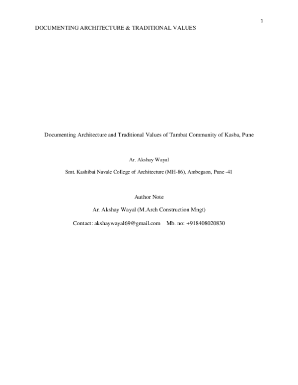 (PDF) DOCUMENTING ARCHITECTURE & TRADITIONAL VALUES Documenting ...