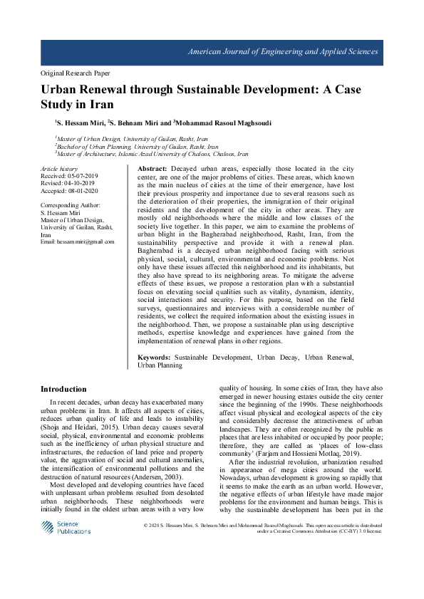 (PDF) Urban Renewal through Sustainable Development: A Case Study in Iran