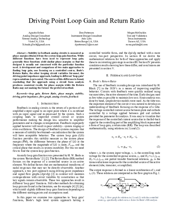 (PDF) Driving Point Loop Gain and Return Ratio