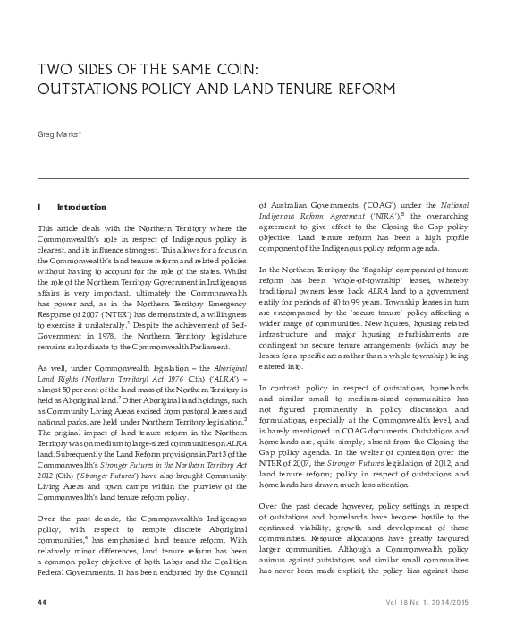 (PDF) TWO SIDES OF THE SAME COIN: OUTSTATIONS POLICY AND LAND TENURE REFORM