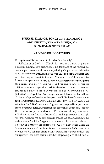 (PDF) Alon Goshen-Gottstein, “Speech, Silence, Song: Epistemology and ...