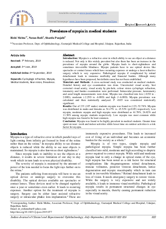 (PDF) Prevalence of myopia in medical students