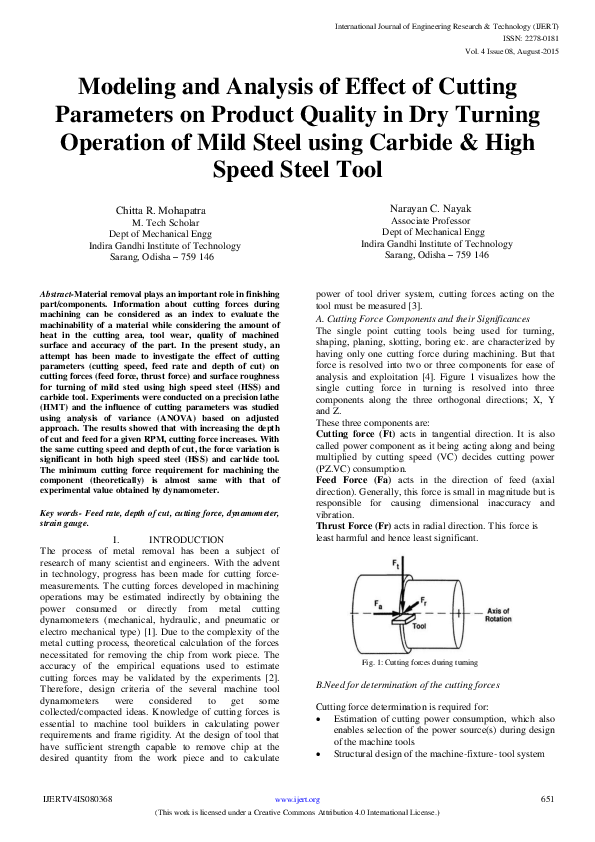 Pdf Impact Of Cutting Parameters On Turning Quality