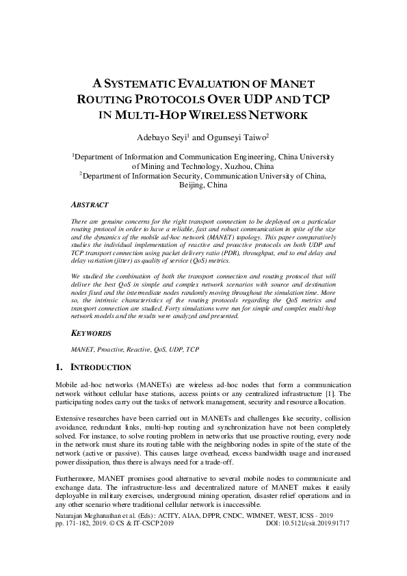 Pdf A Systematic Evaluation Of Manet Routing Protocols Over Udp And