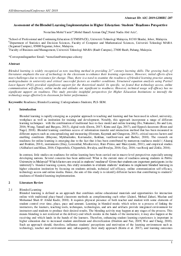 (PDF) Assessment of the Blended Learning Implementation in Higher ...