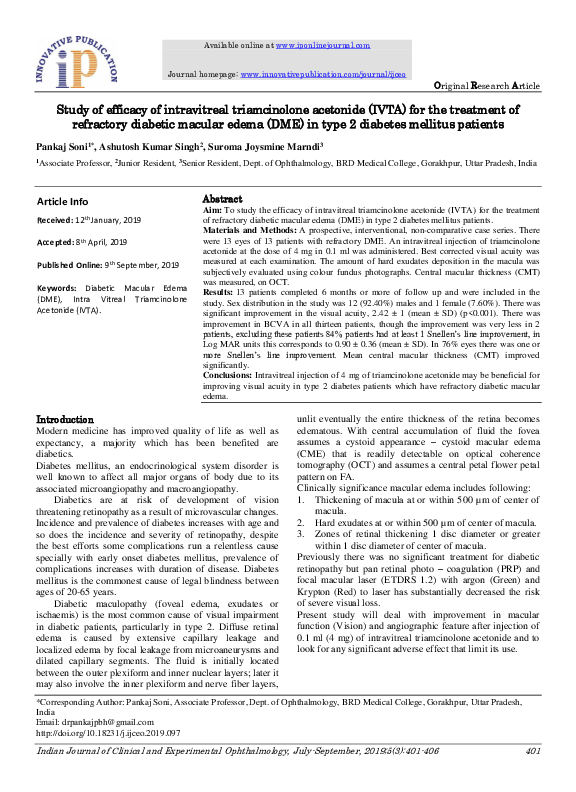 (PDF) Study of efficacy of intravitreal triamcinolone acetonide (IVTA ...