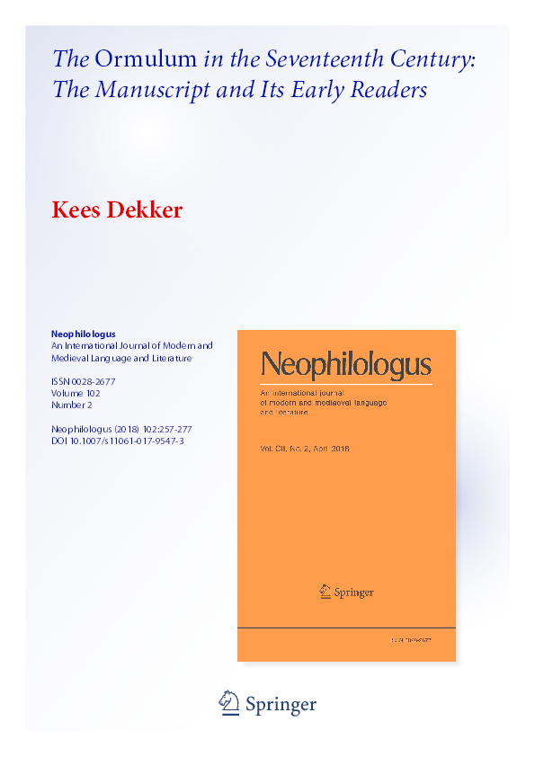 (PDF) The Ormulum in the Seventeenth Century: The Manuscript and Its ...