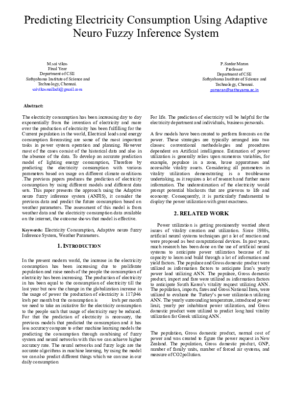 Pdf Predicting Electricity Consumption Using Adaptive Neuro Fuzzy