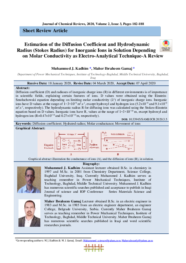 (PDF) Estimation of the Diffusion Coefficient and Hydrodynamic Radius ...
