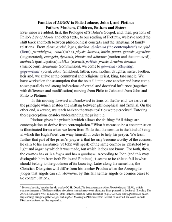 (DOC) Families of LOGOI in Philo, John I, and Plotinus