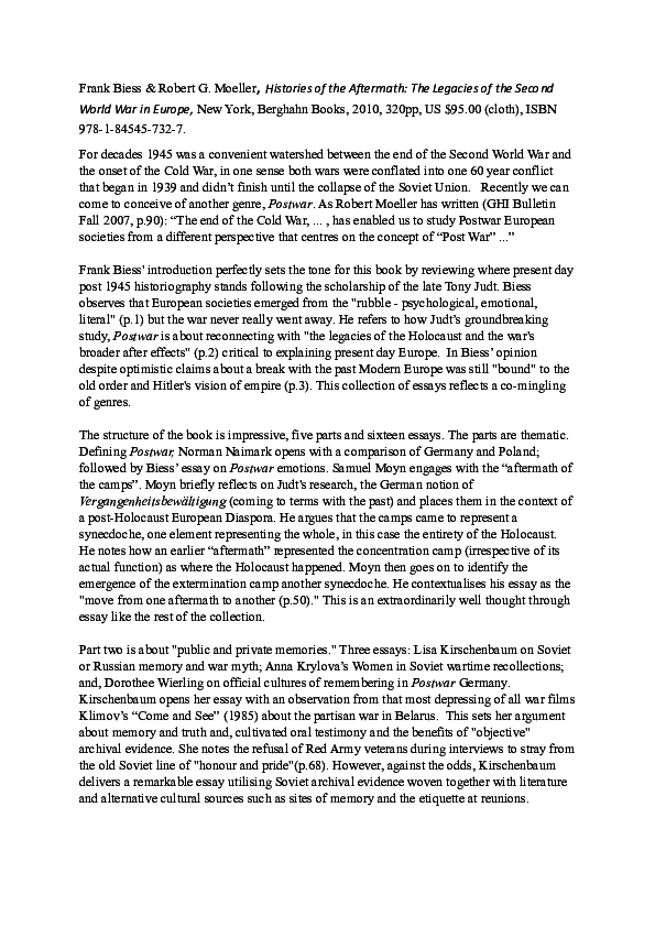 (PDF) Frank Biess & Robert Moeller, Histories of the Aftermath ...
