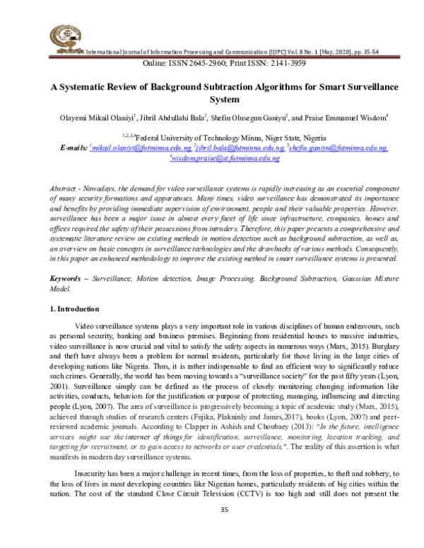 Pdf A Systematic Review Of Background Subtraction Algorithms For Smart Surveillance System 1304