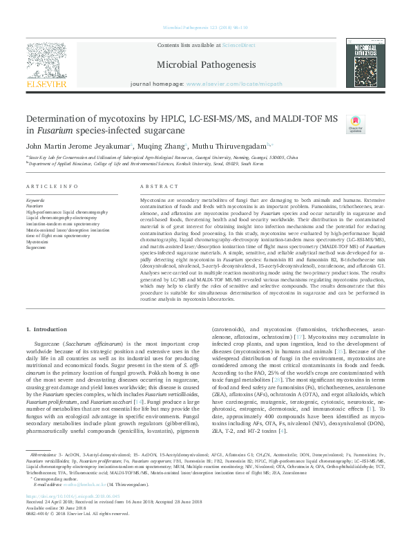 (PDF) Determination of mycotoxins by HPLC, LC-ESI-MS/MS, and MALDI-TOF MS in Fusarium species ...