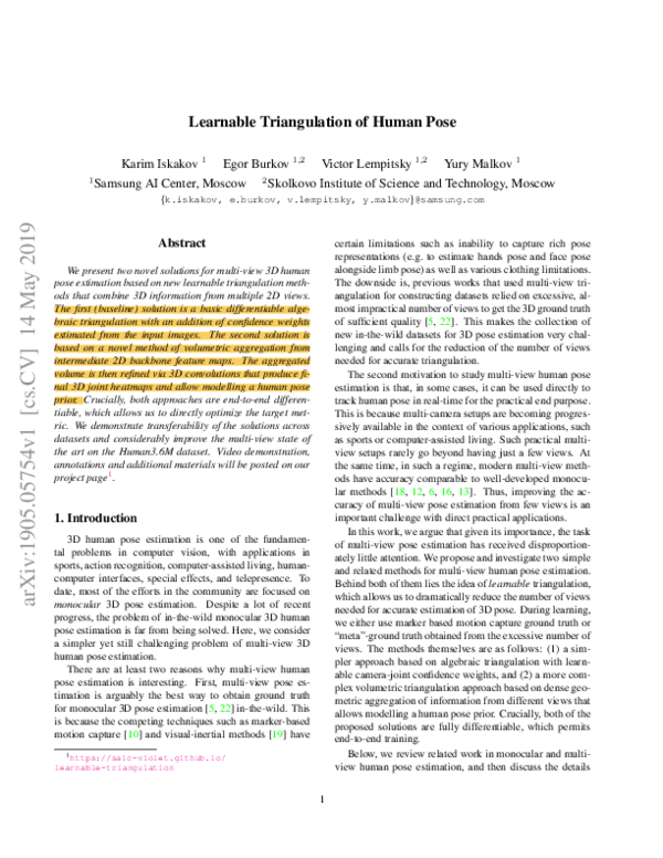 Pdf Learnable Triangulation Of Human Pose