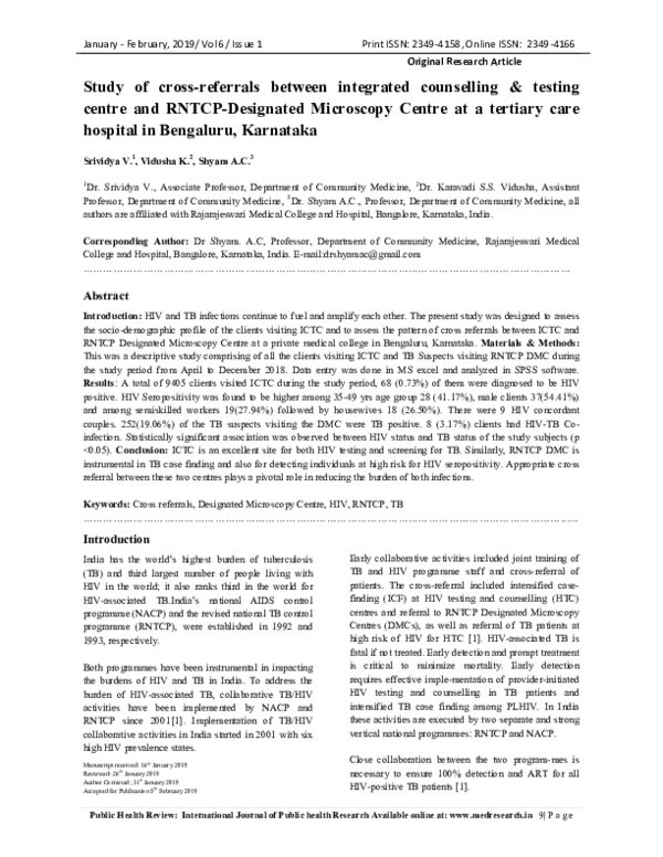 (PDF) Study of cross-referrals between integrated counselling & testing ...