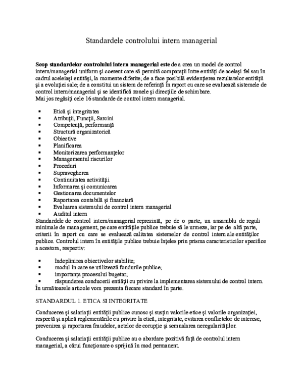 (DOC) Standardele controlului intern managerial
