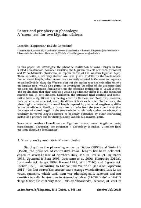 (PDF) Center and periphery in phonology: A 'stress-test' for two ...