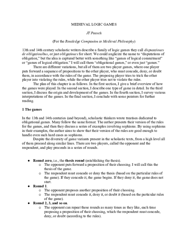 (PDF) Medieval Logic Games