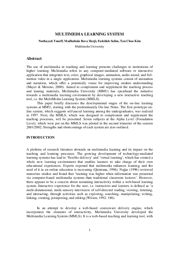 (PDF) MULTIMEDIA LEARNING SYSTEM