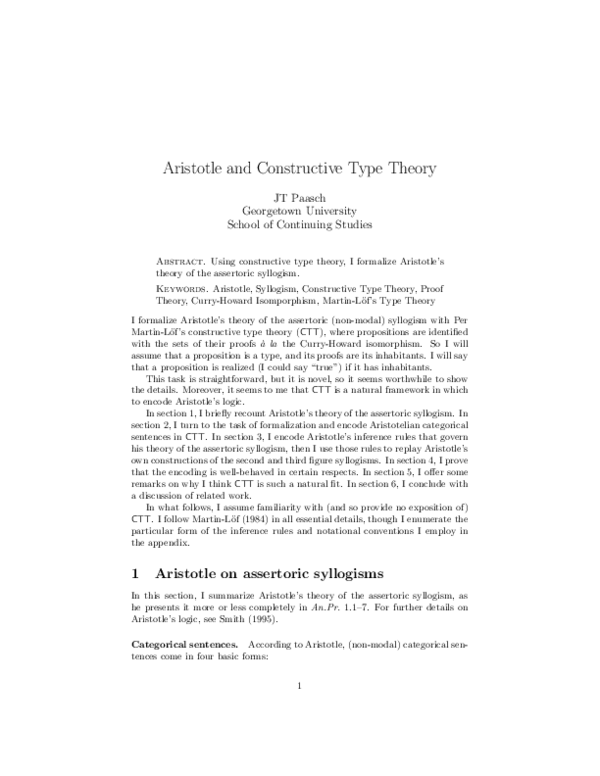 Pdf Aristotle And Constructive Type Theory