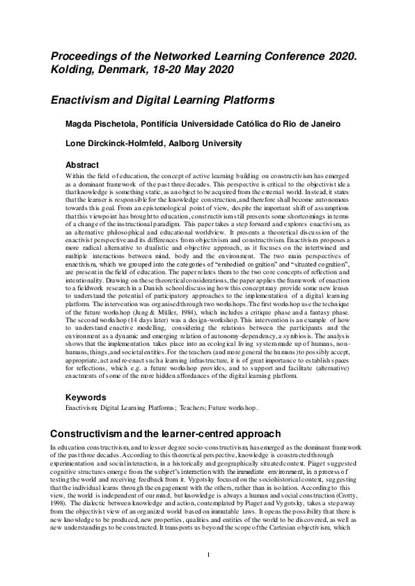 (PDF) Enactivism and Digital Learning Platforms
