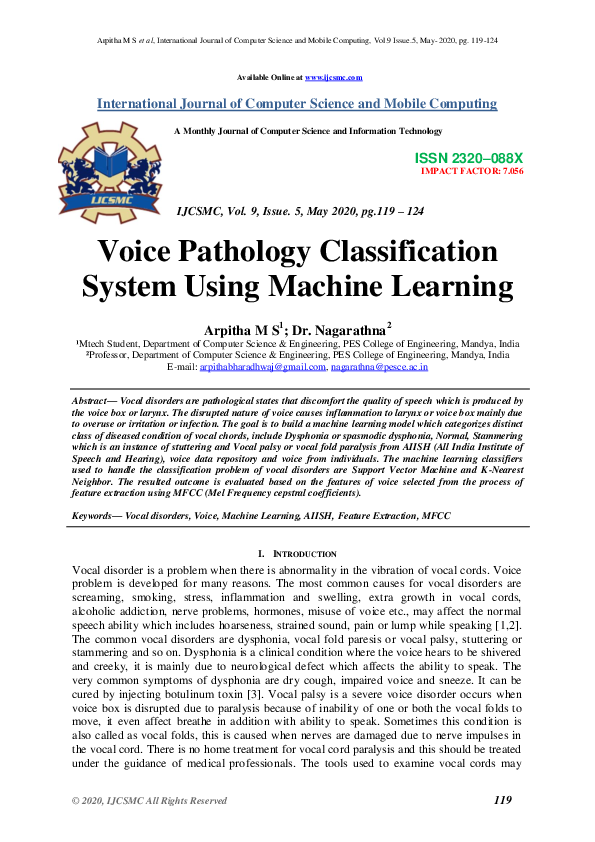 (PDF) Voice Pathology Classification System Using Machine Learning﻿