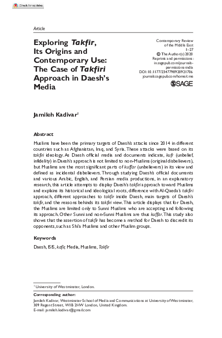 (PDF) Exploring Takfir, Its Origins and Contemporary Use: The Case of ...