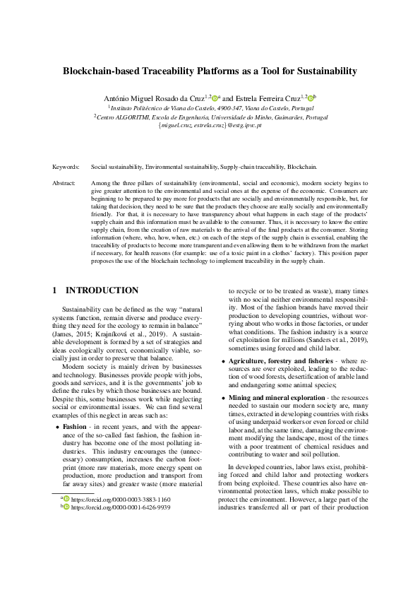 Pdf Blockchain Based Traceability Platforms As A Tool For Sustainability